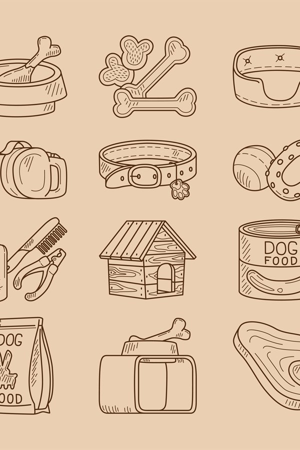 Dog doodle signs food and toys