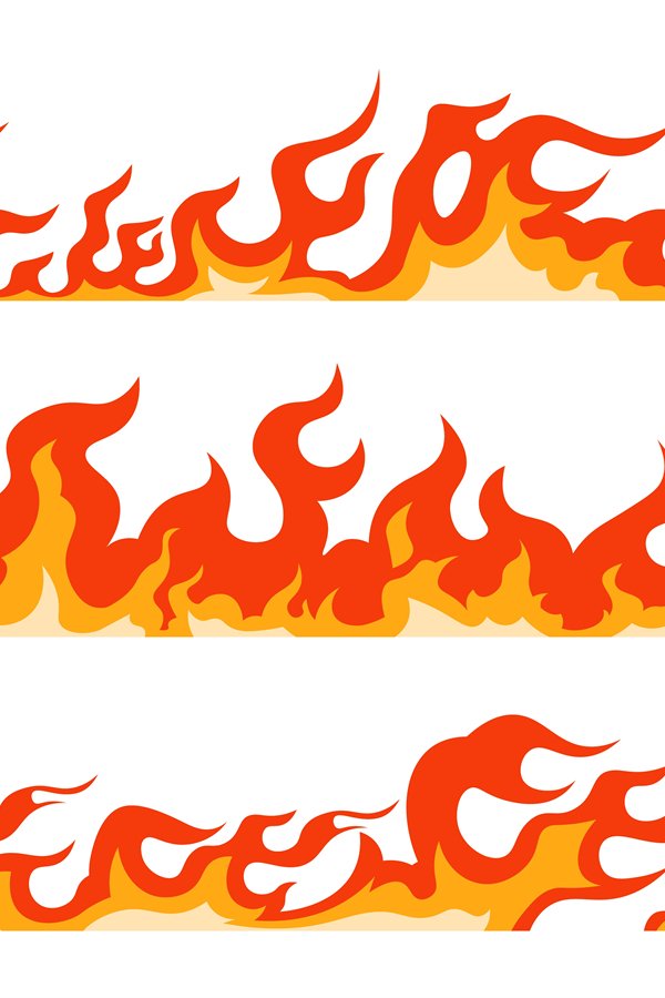 Orange flame. Burning fire line, framing decorative element