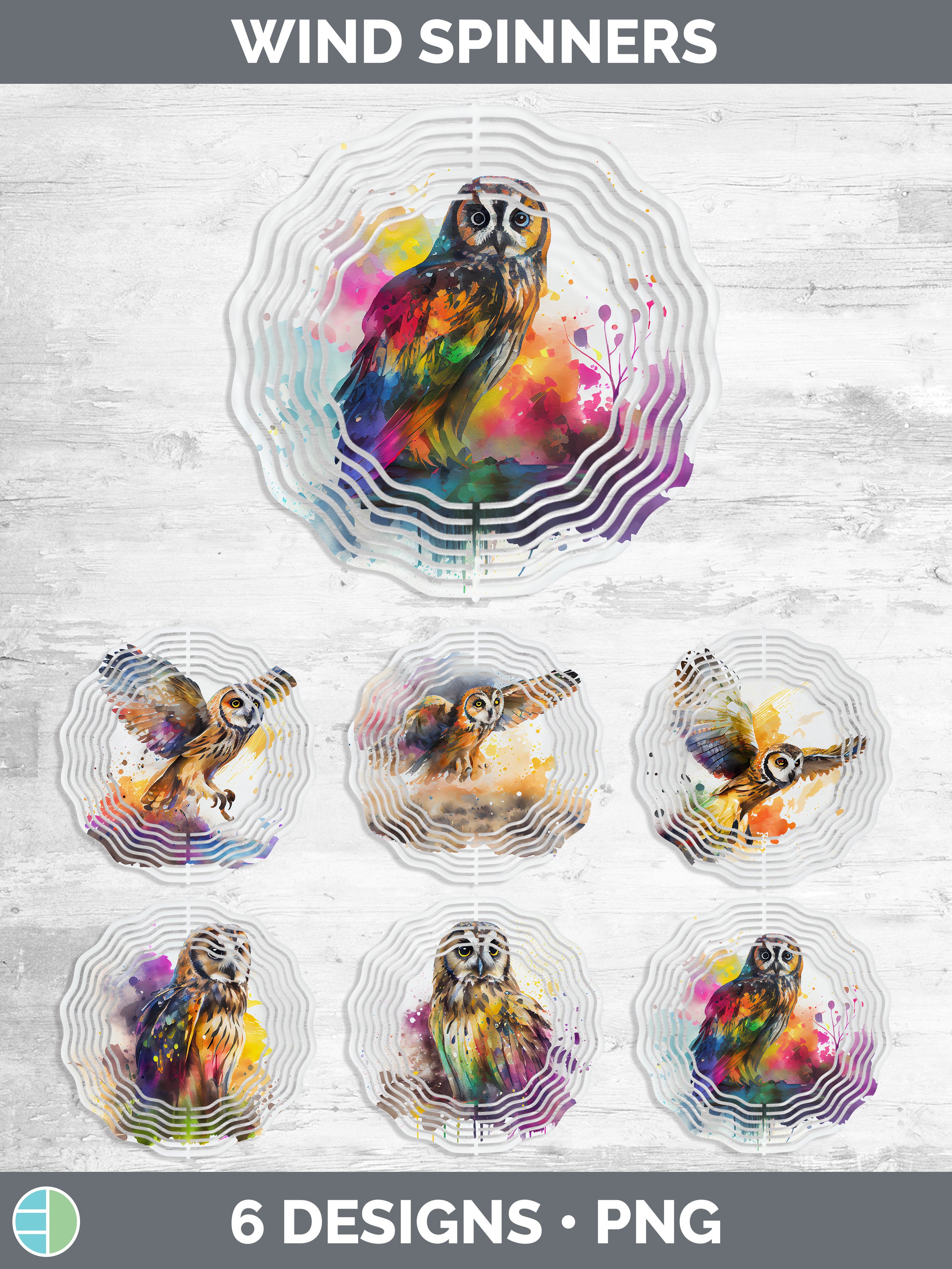 Rainbow Short-eared Owl Owl Wind Spinner | Sublimation Spinn