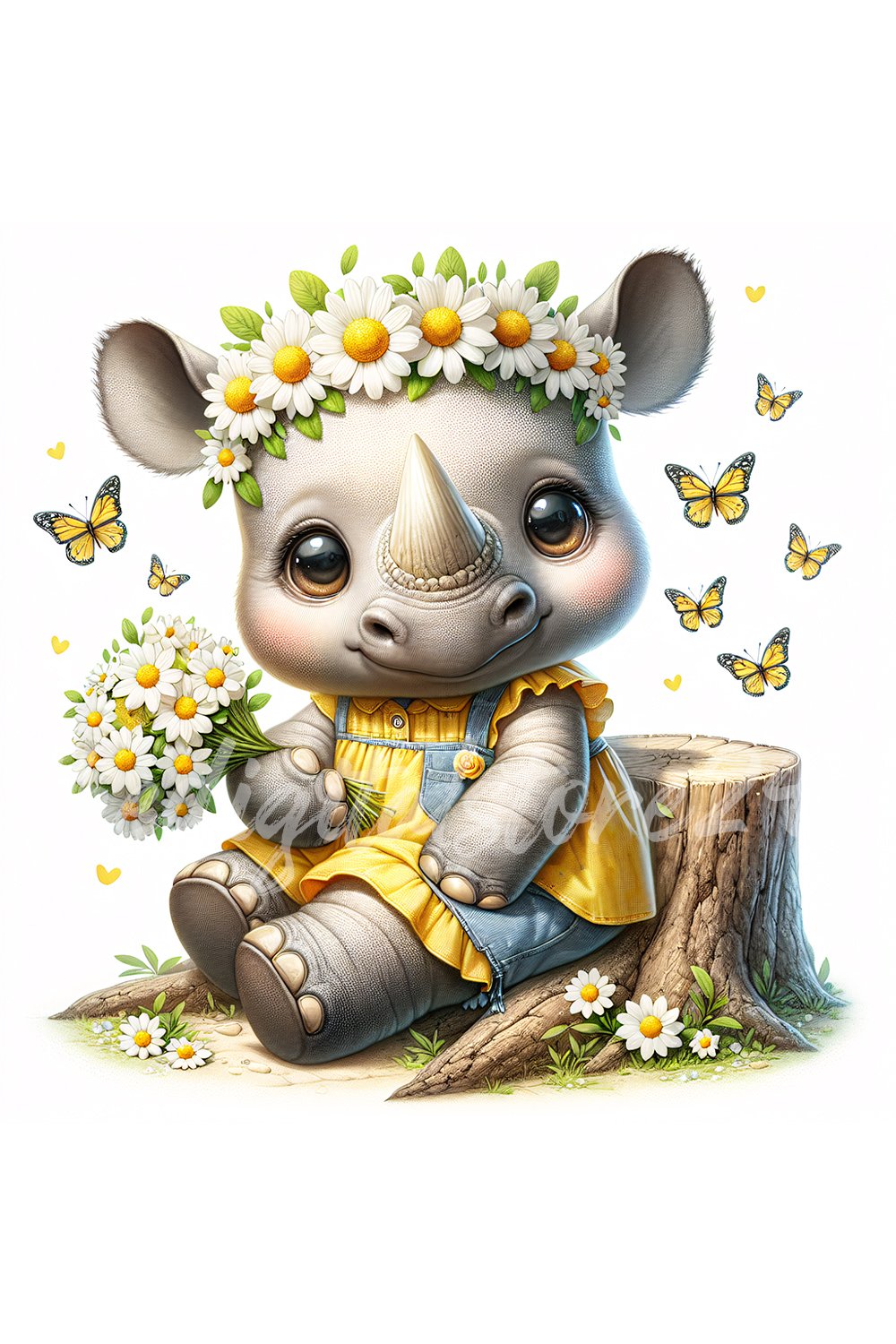 Cute Rhino with Daisy Florals JPG Design (3563580)