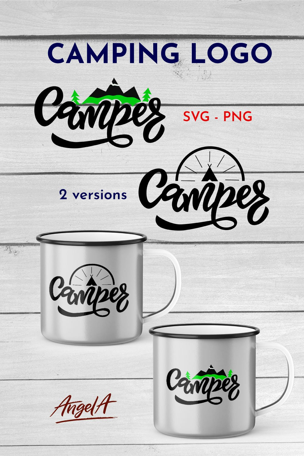 Camping logo Camper hand lettering calligraphic design