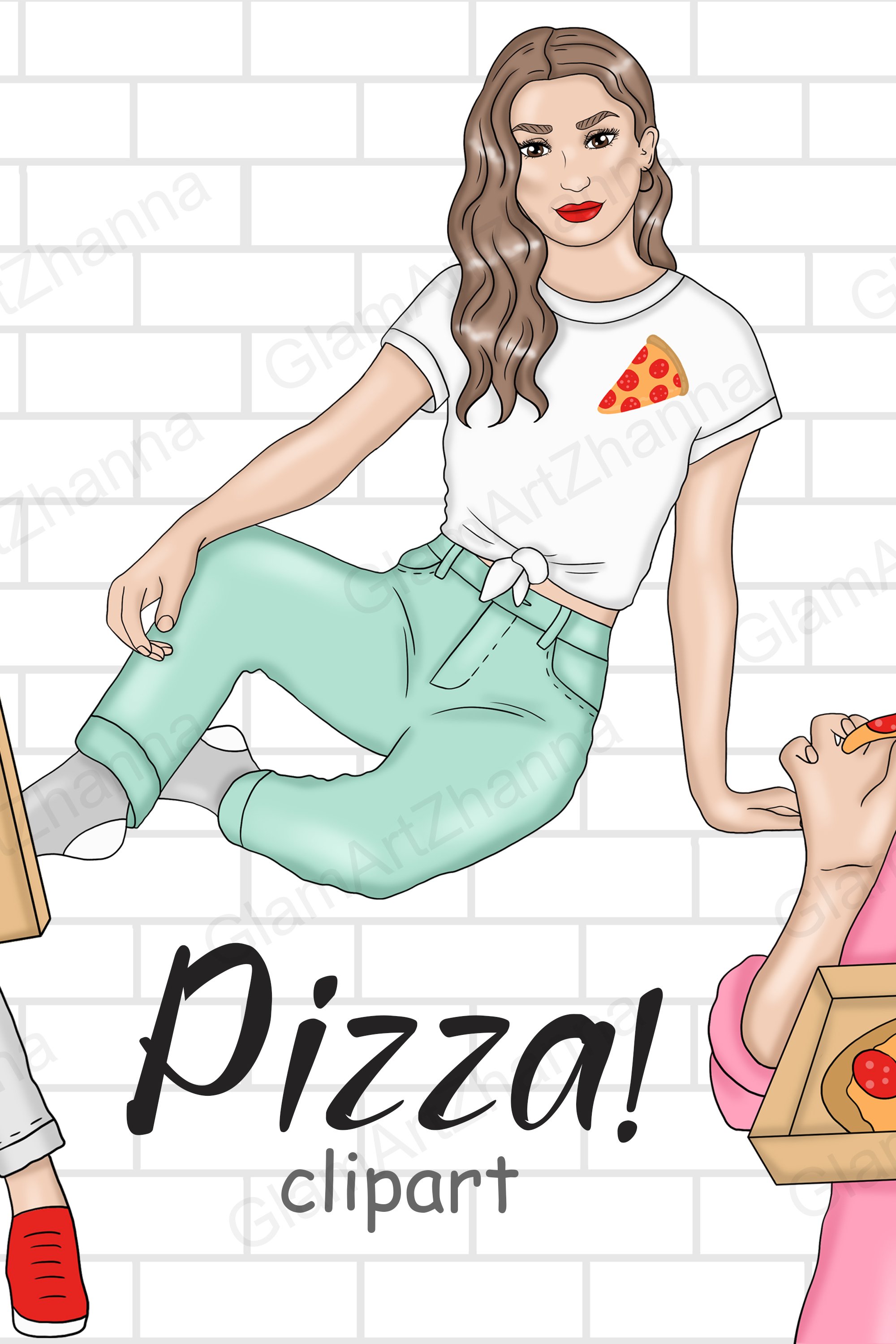 Pizza GIRLS Food Party Cooking Kitchen Baking Art - PNG