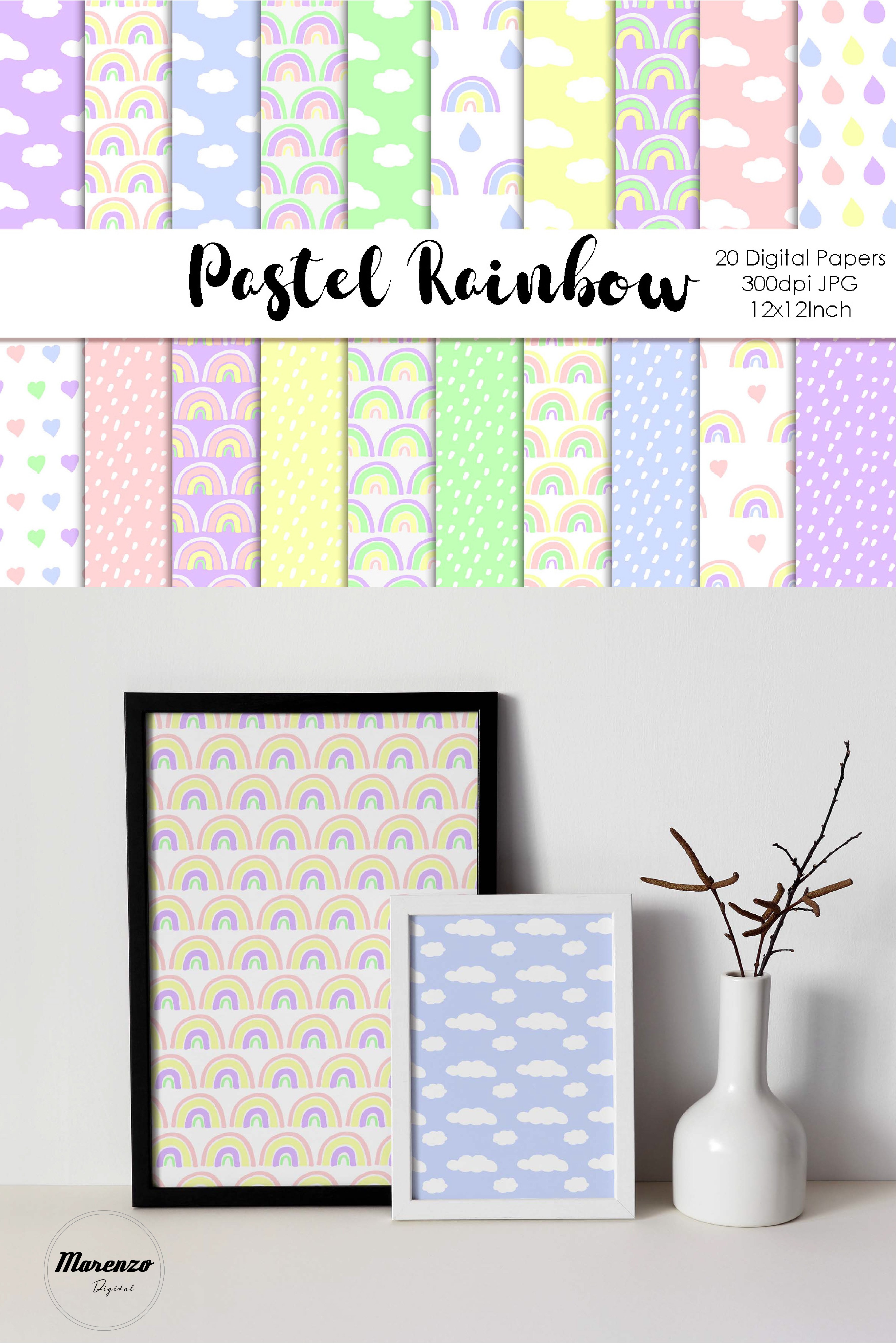 Pastel Rainbow Digital Papers x 20