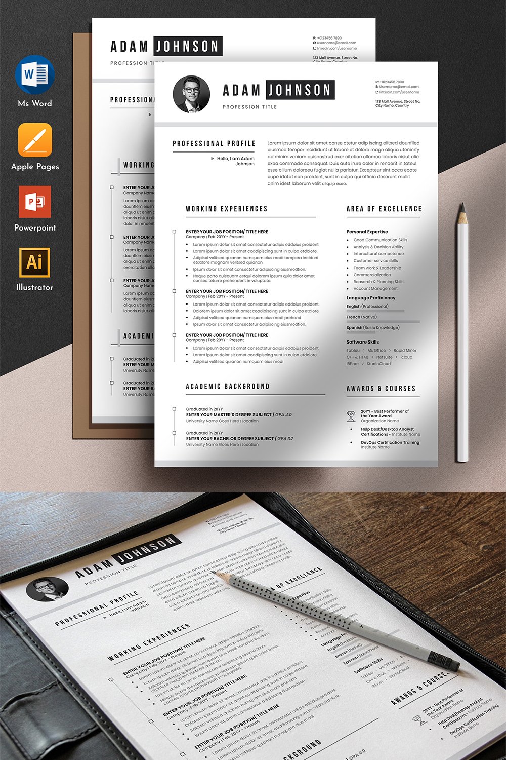 Clean Resume Cv Template Ms Word Apple Pages