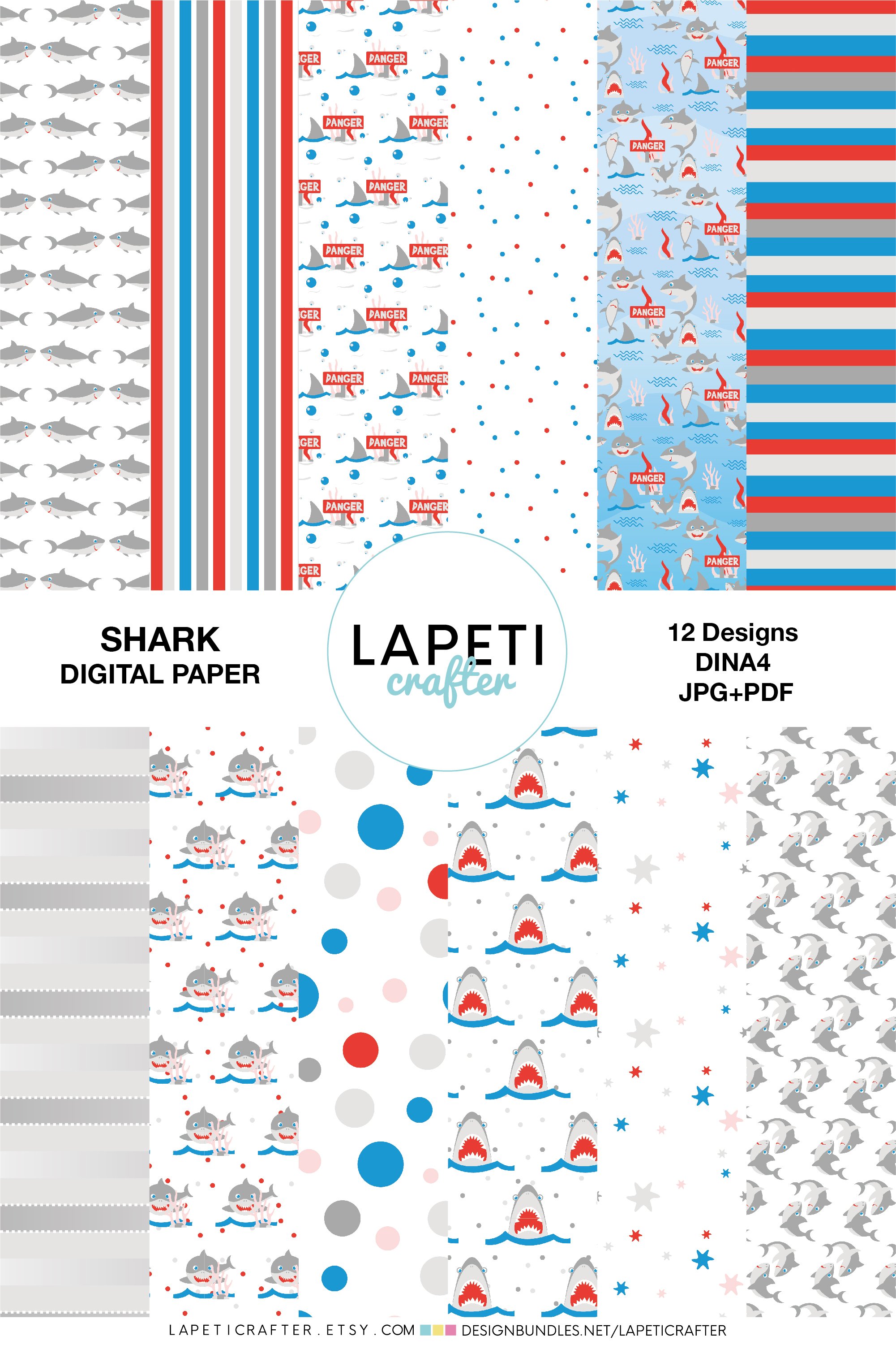 Shark Digital Paper for Scrapbooking, Parties, and More!