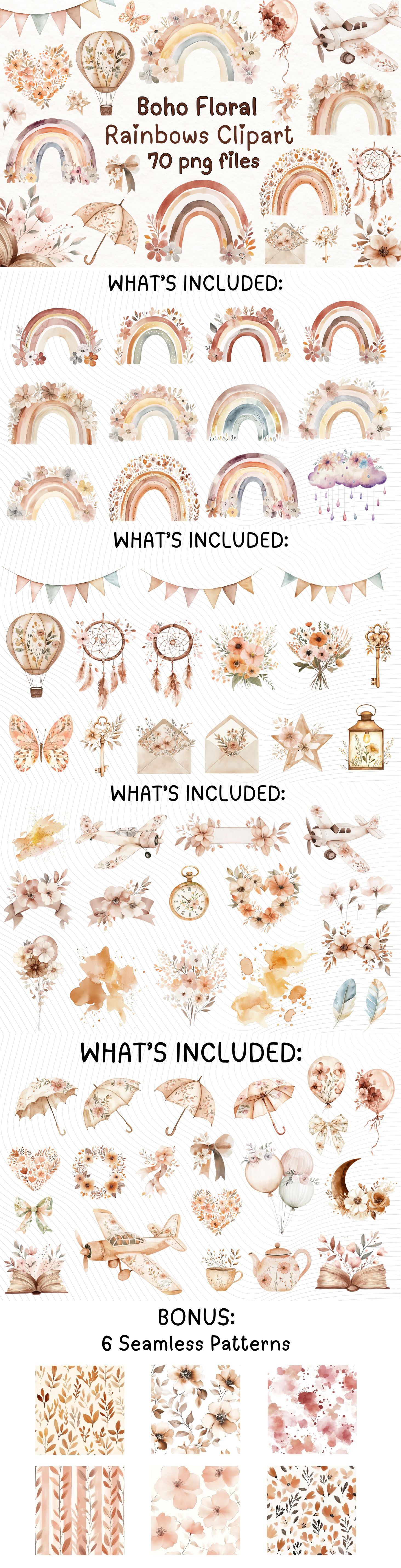 Boho Floral Rainbow Clipart