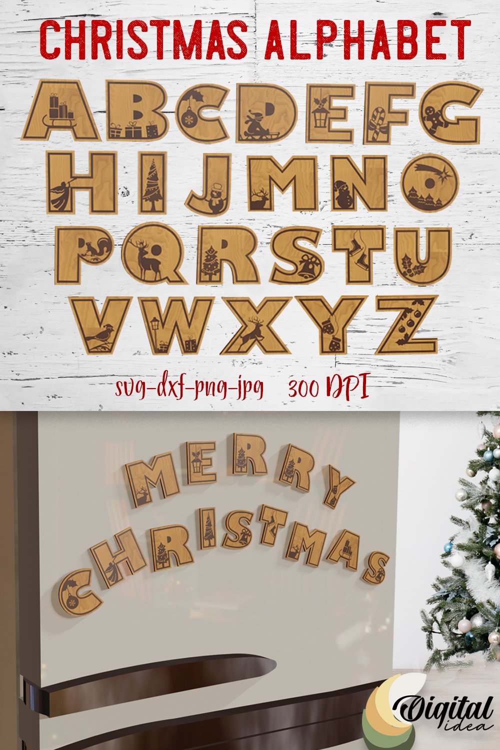 Laser cut Christmas alphabet bundle. 3D Xmas letters A to Z