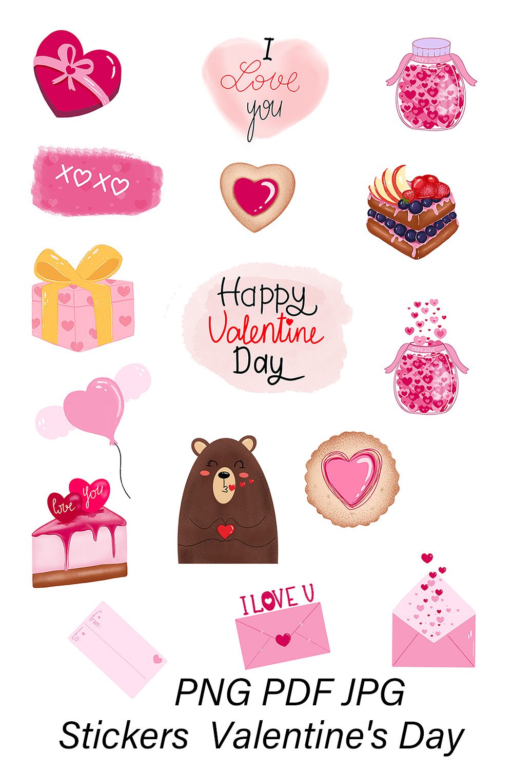 Stickers Valentine's Day png. Heart,cake png, pdf