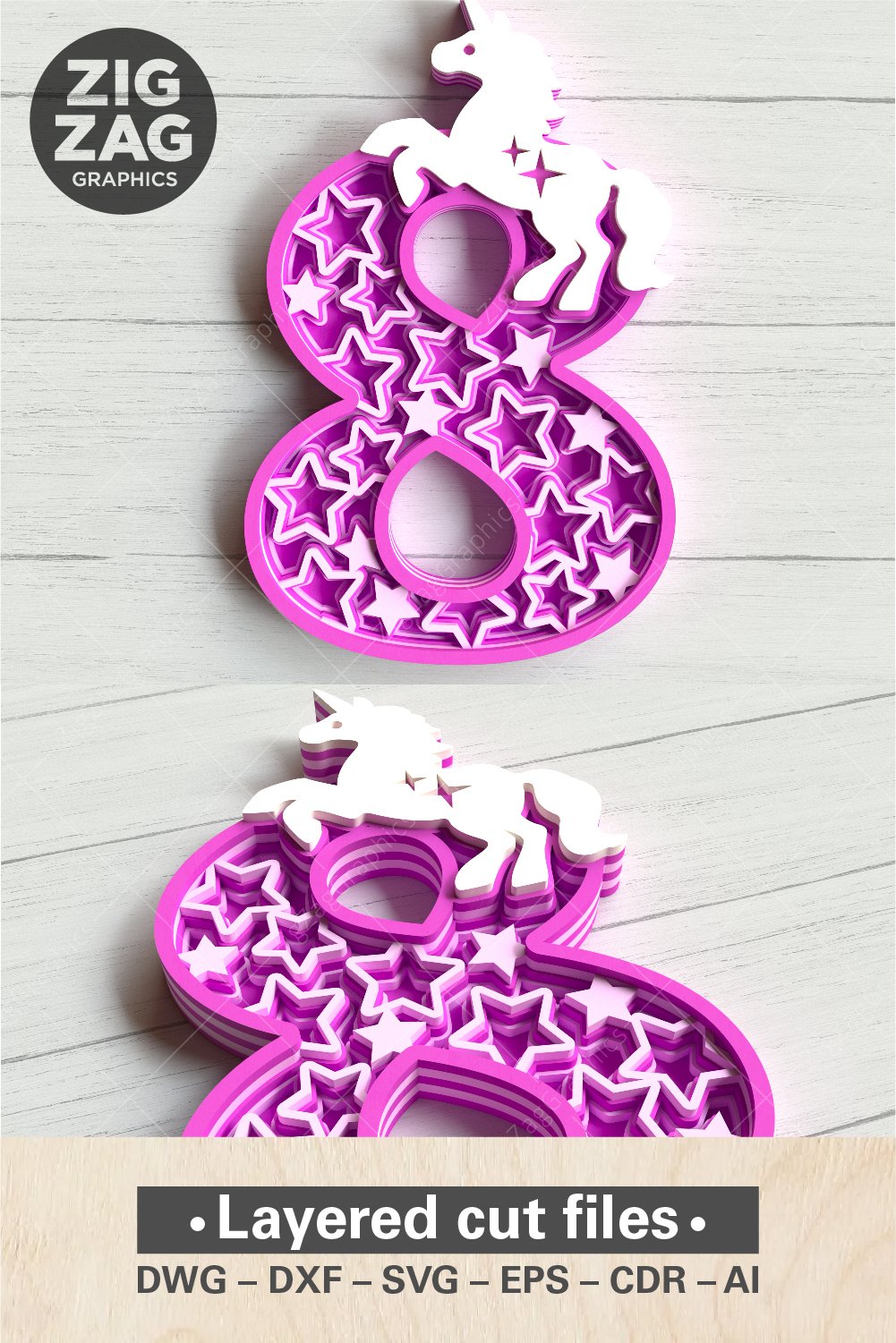 3D Layered Layered Number 8 svg cut file