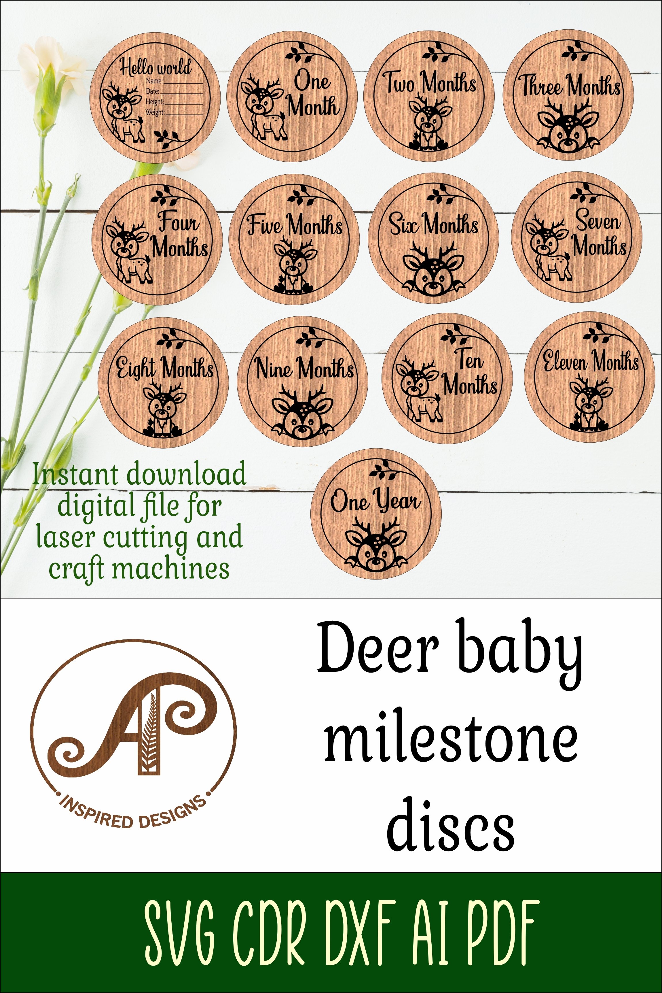 Baby monthly milestone discs SVG woodland deer theme