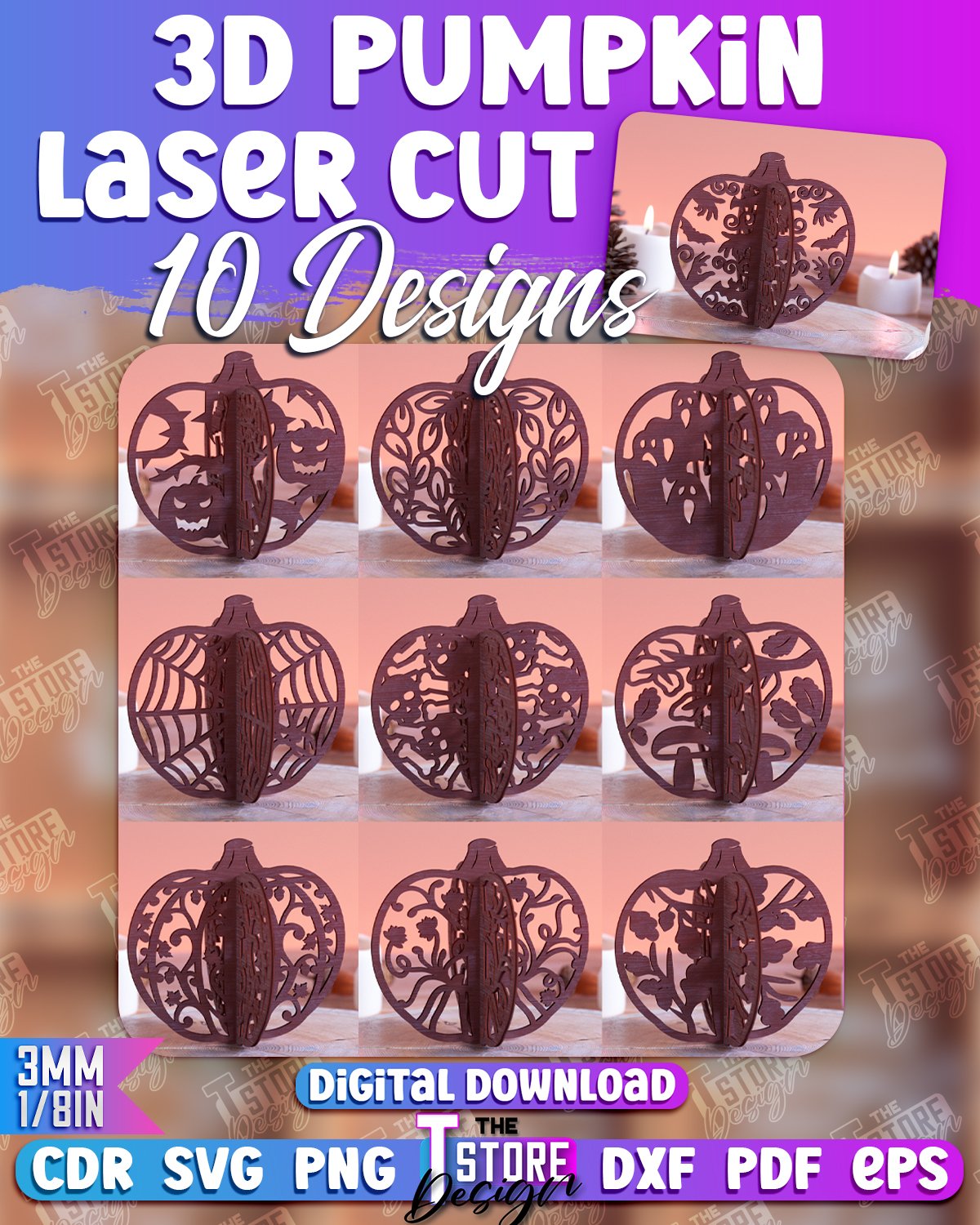 3D Pumpkins Laser Cut Bundle | Halloween Pumpkins (4391317)