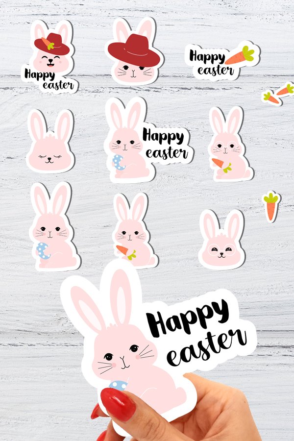 Bunny stickers. Happy easter stickers. Printable stickers