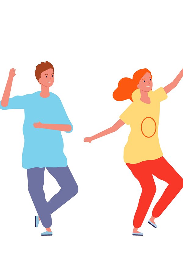 Dancers. Adult people jumping and dancing in line party happ