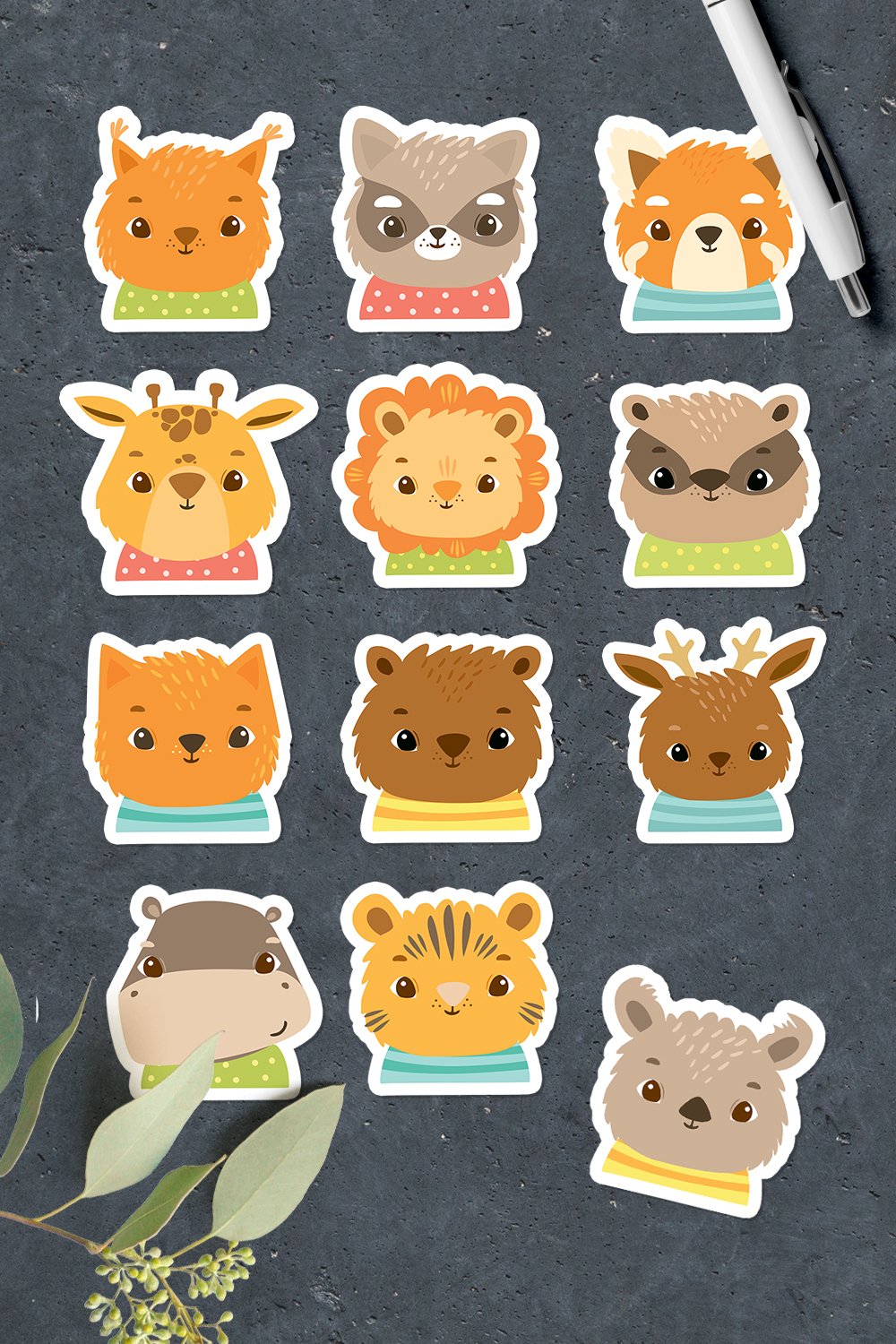 Baby animals faces stickers