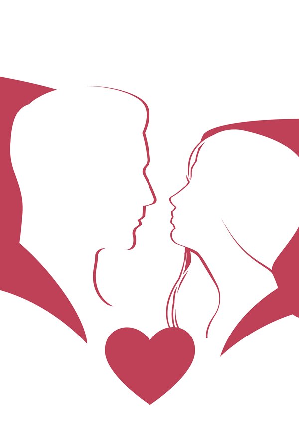 Lovers conversation. Cartoon silhouettes of human heads and