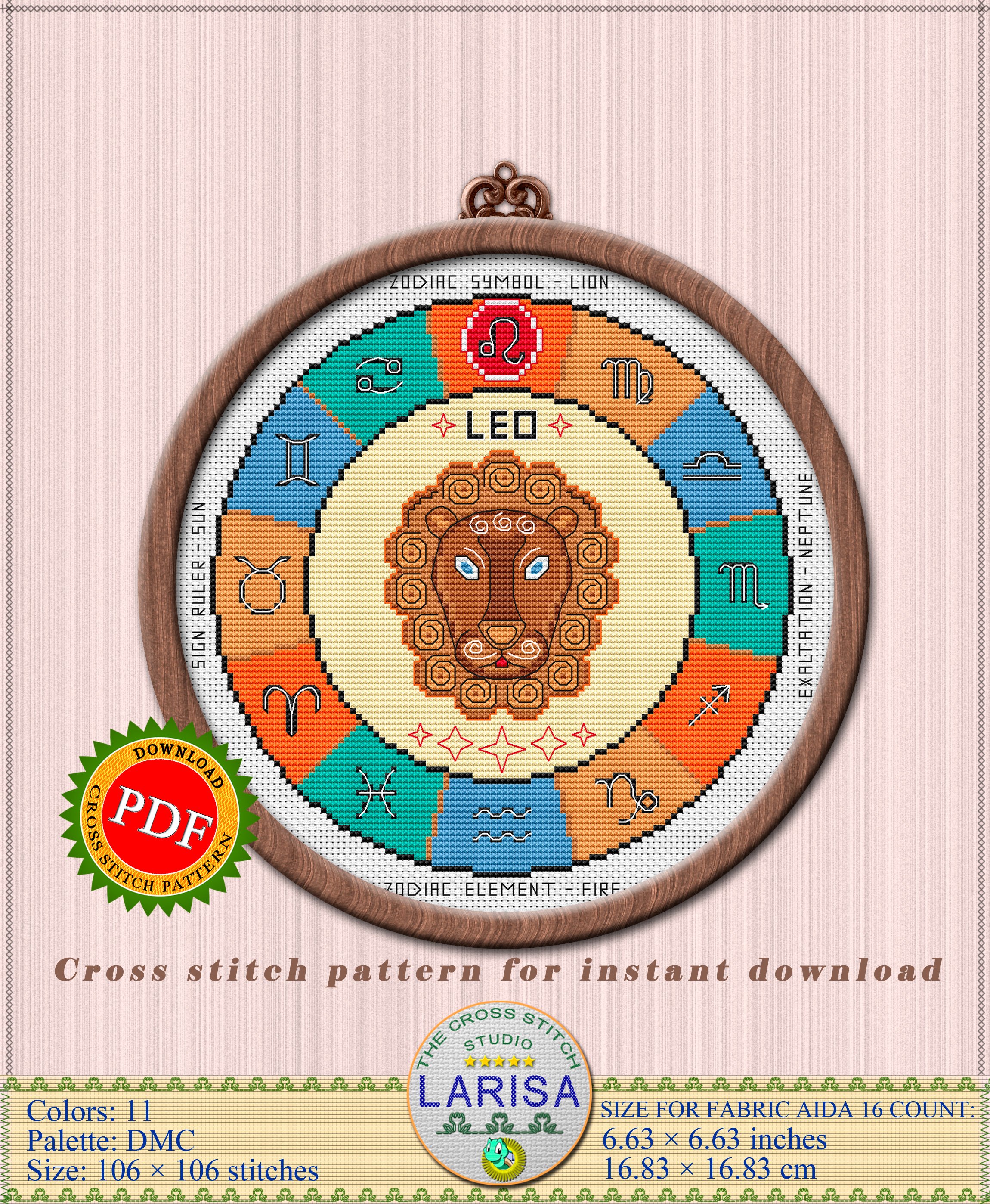 Leo Cross Stitch Pattern | Sign Of The Zodiac