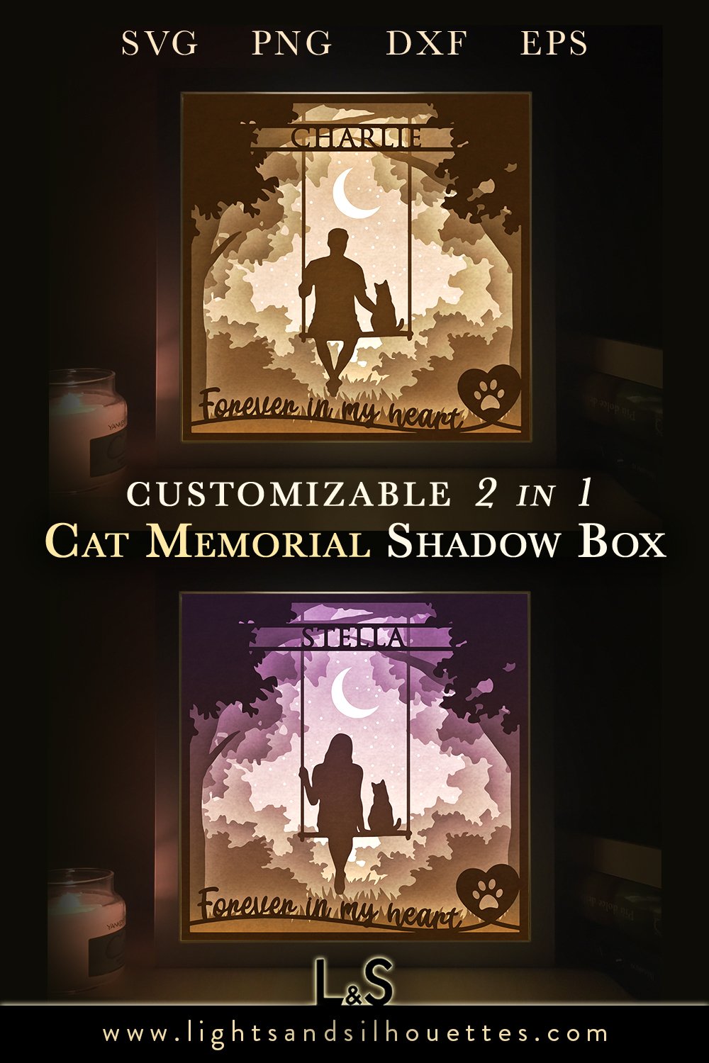 2 in 1 Cat Memorial Shadow Box | Customizable Svg