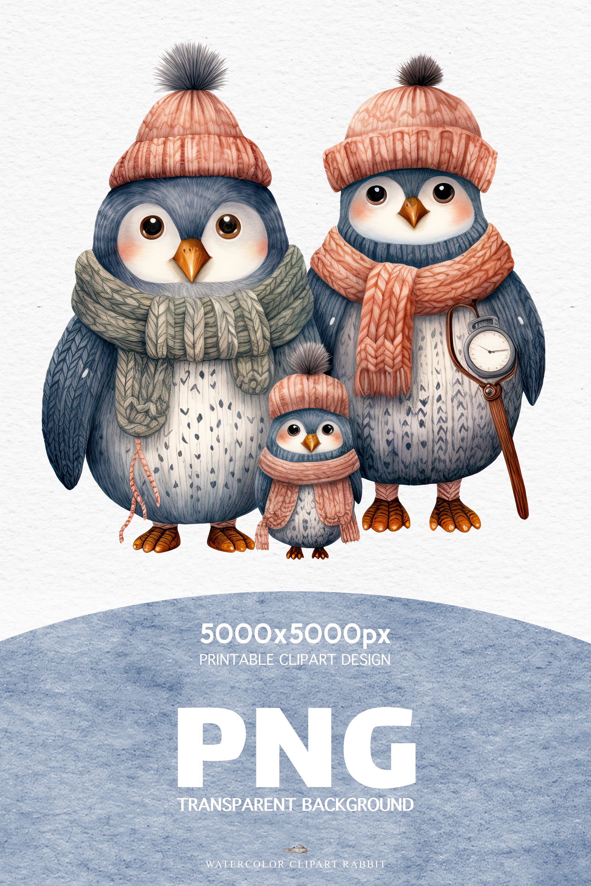 Cute Winter Baby Penguin Crochet Christmas Animals Clipart