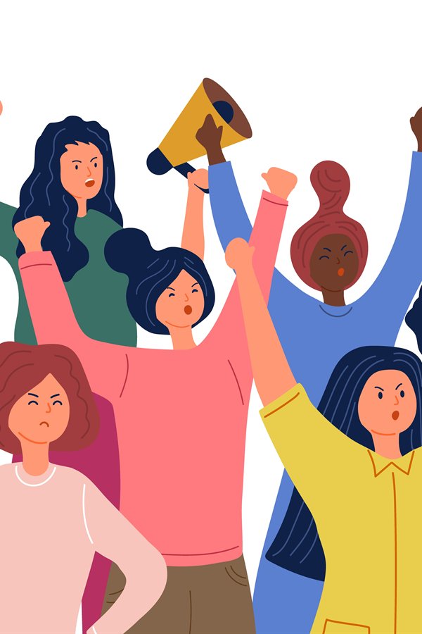 Womam protest. Sad angry demonstration, multicultural women