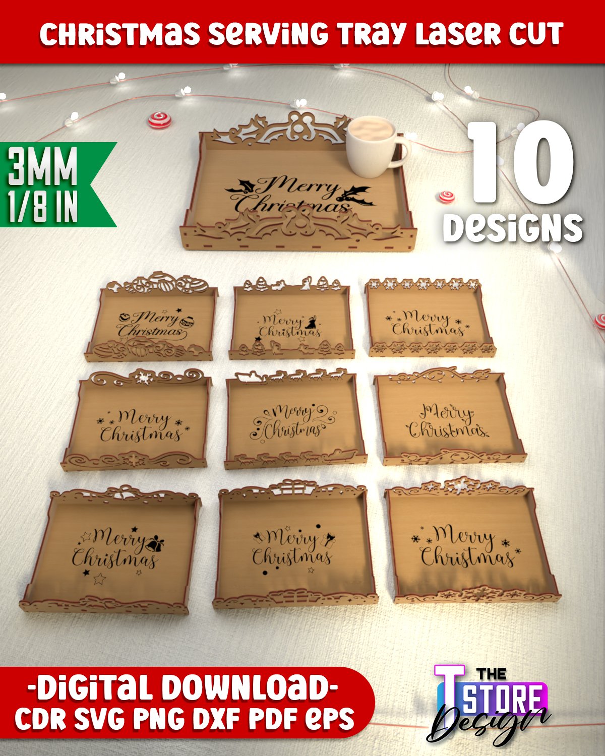 Christmas Serving Tray Laser Cut Bundle | Santa Tray SVG