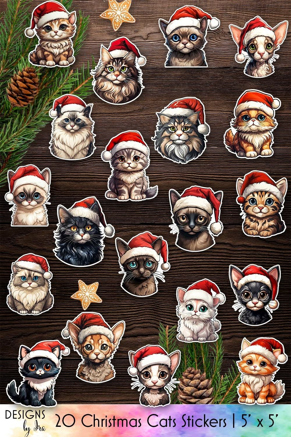 Christmas Santa Cats Stickers Bundle | Cat Lover Christmas
