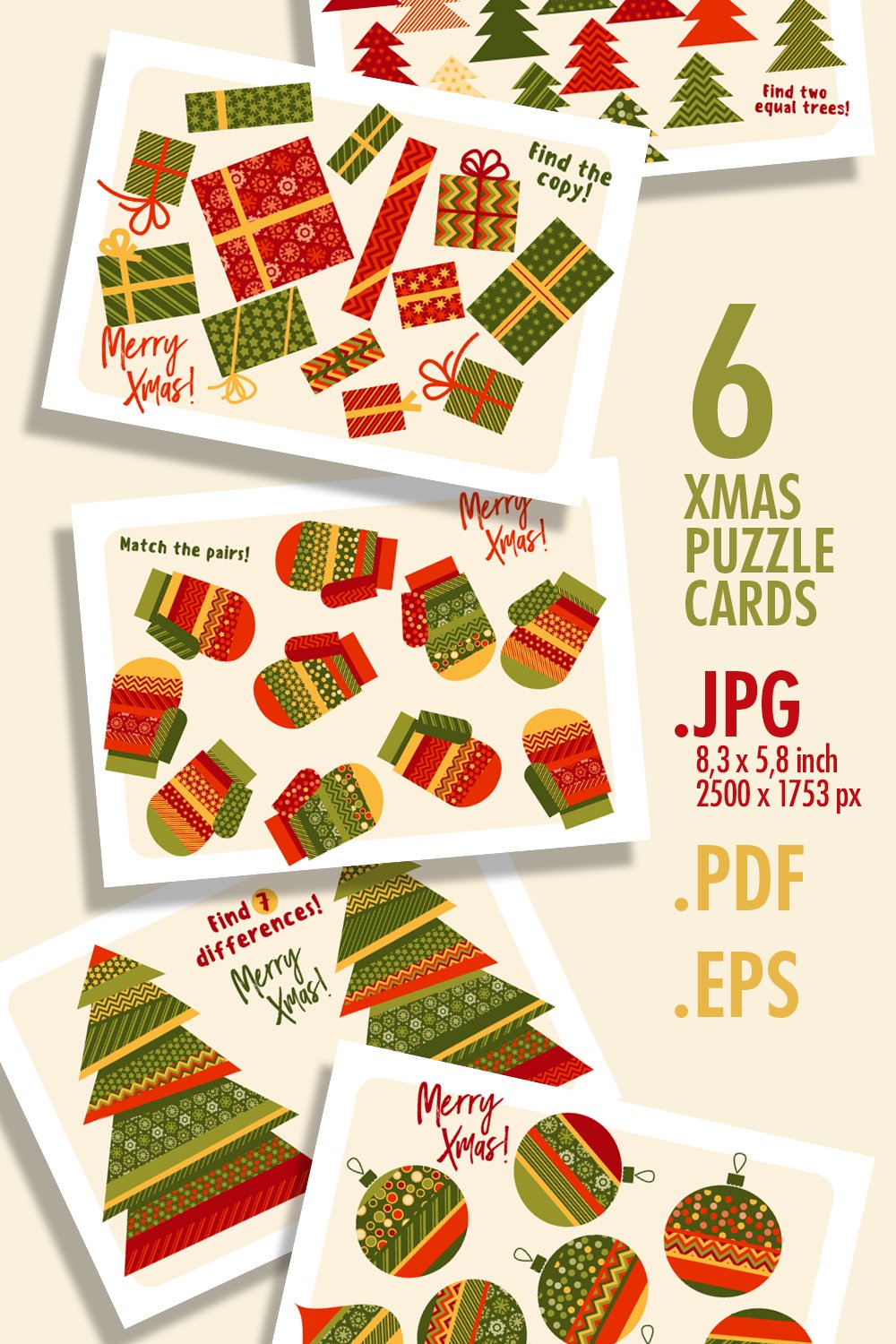 Christmas puzzle card JPG | Fun Xmas Educational clipart