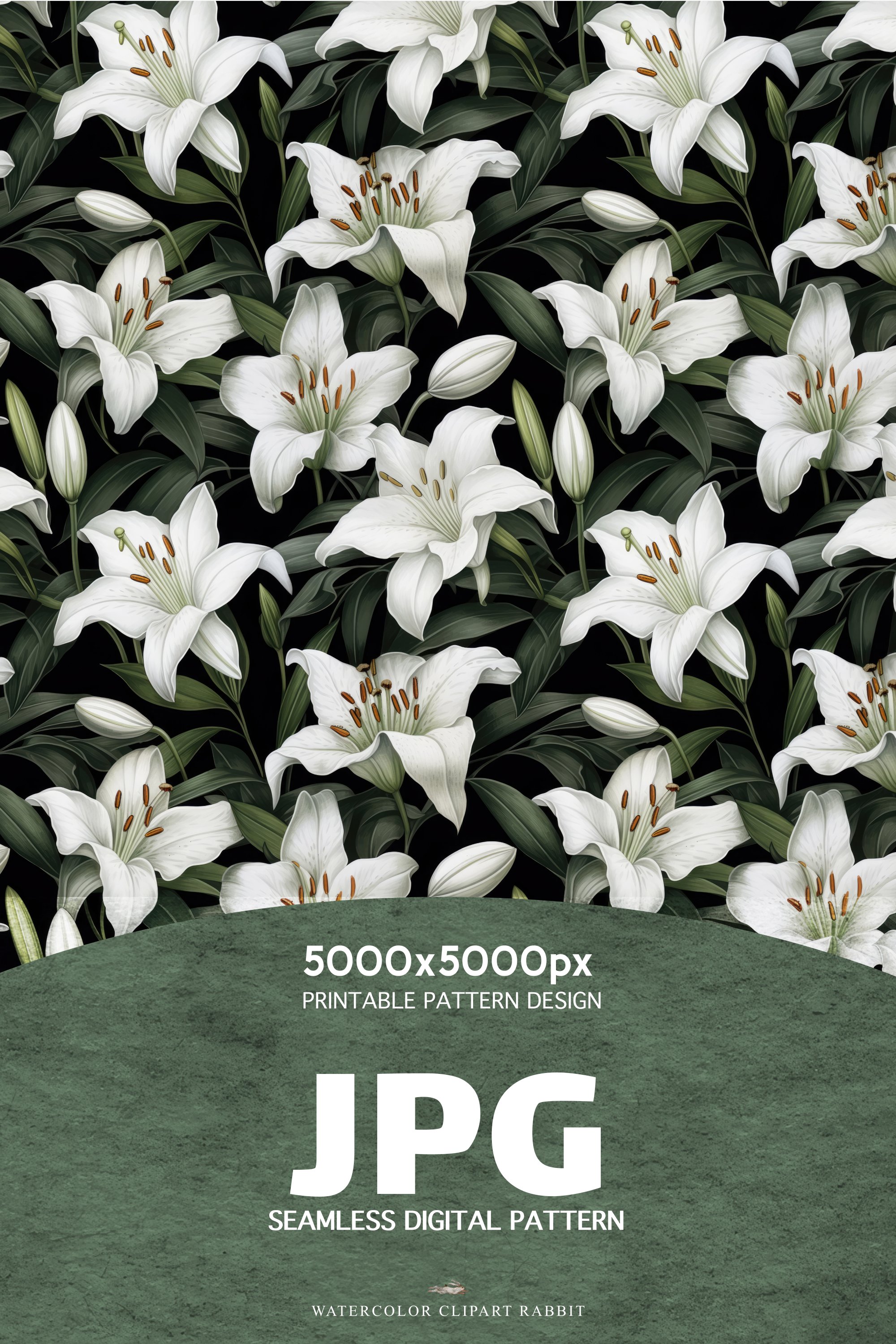 Lily Flowers Pattern Seamless Digital Paper JPG Background