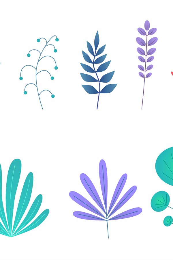 Minimal leaves flat. Simple green branches and bushes collec