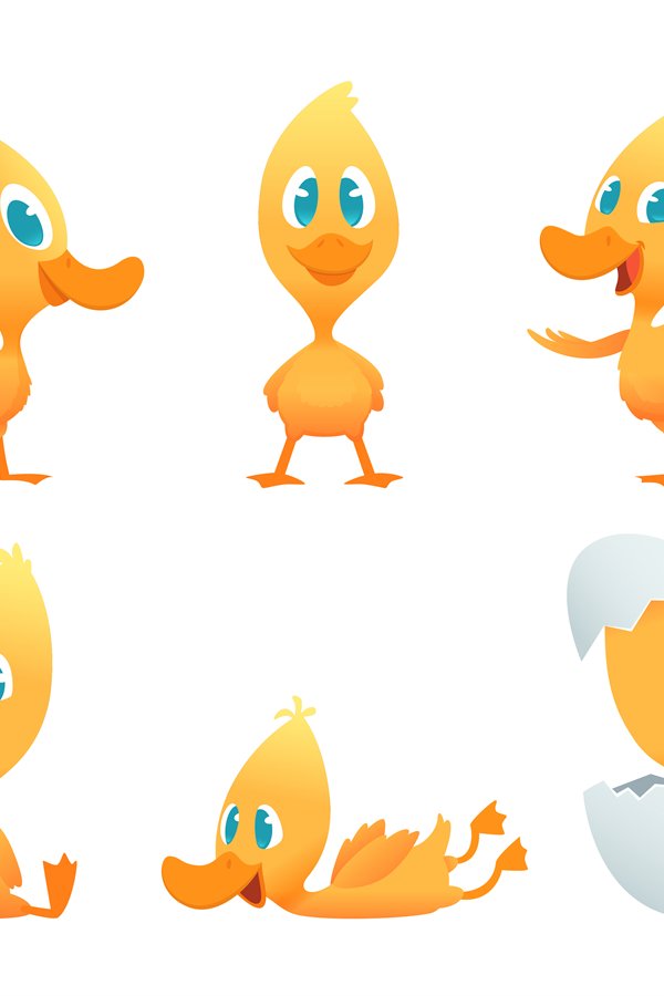 Cartoon duck. Various action poses of funny duck