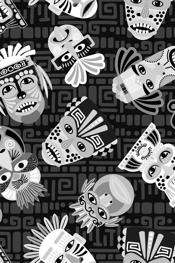 Black and white masks seamless pattern