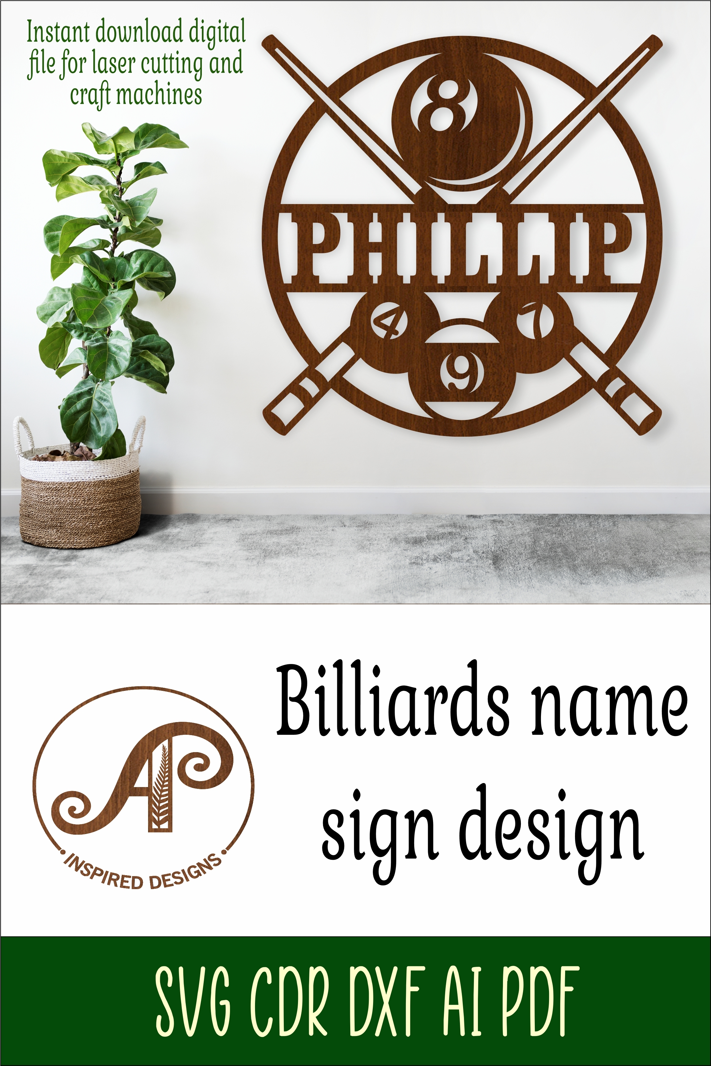 Billiards name wall art sign, SVG personalized