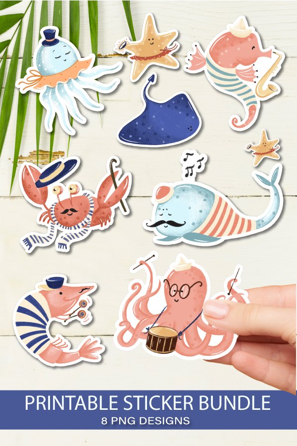Sea animals Printable Stickers for Cricut PNG