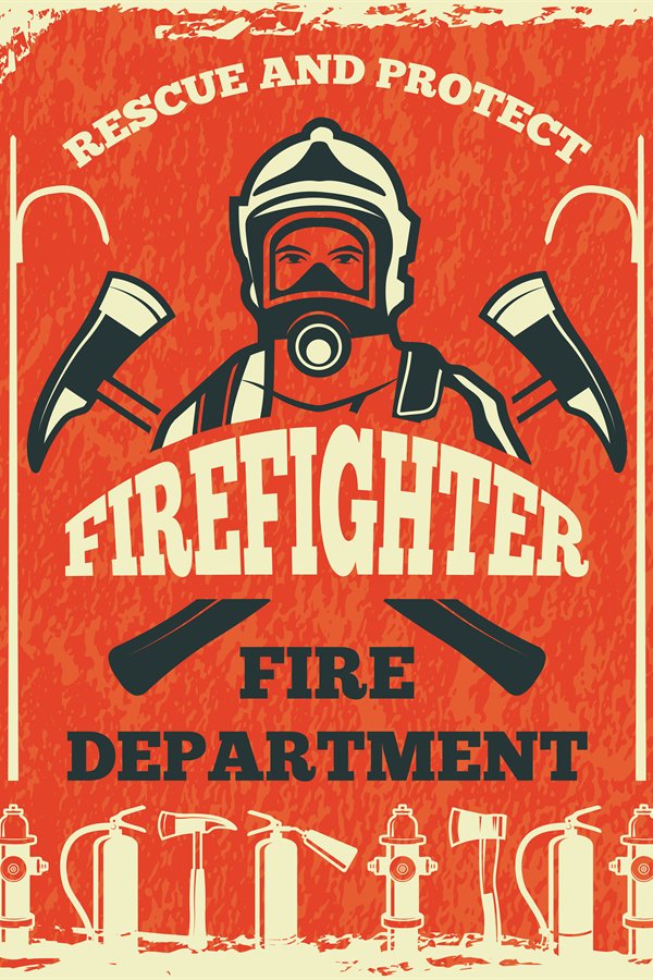 Poster for firefighter department. Design template in retro