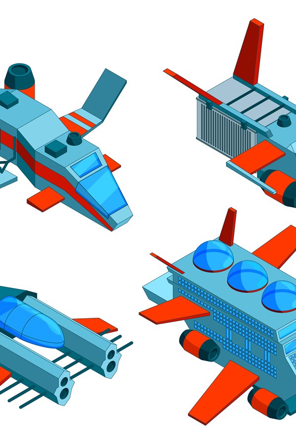 Spaceships isometric. Space technologies cargo and warships