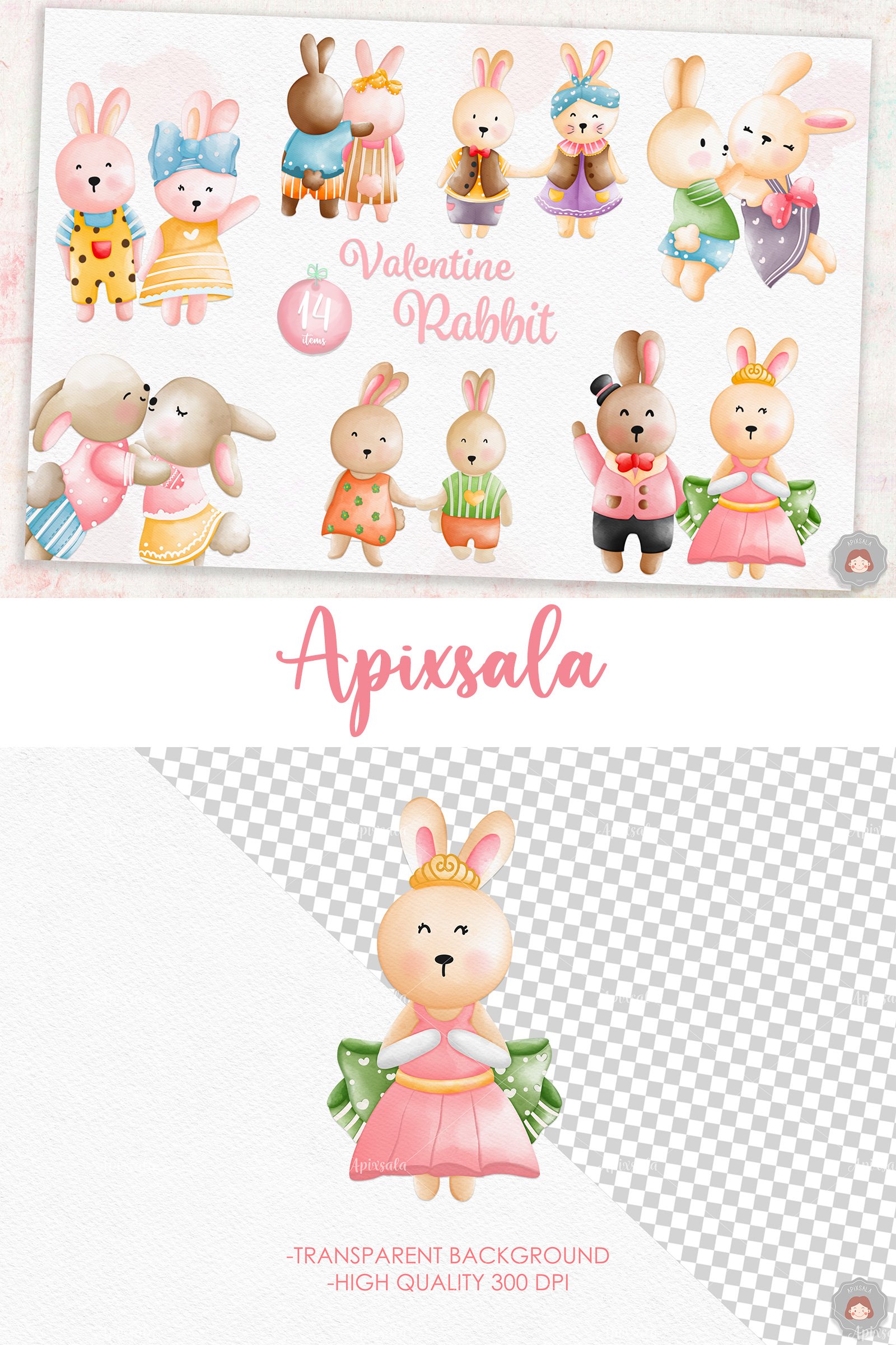 Watercolor Rabbit Valentine day | Easter Bunny