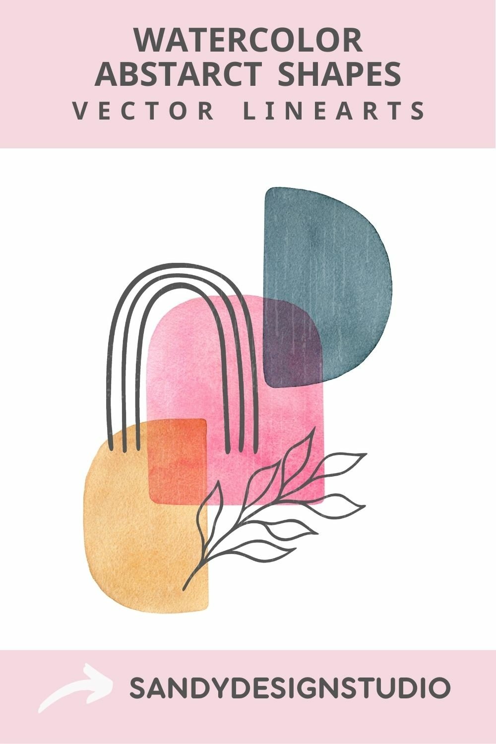 Watercolor abstract shapes and line arts bundle