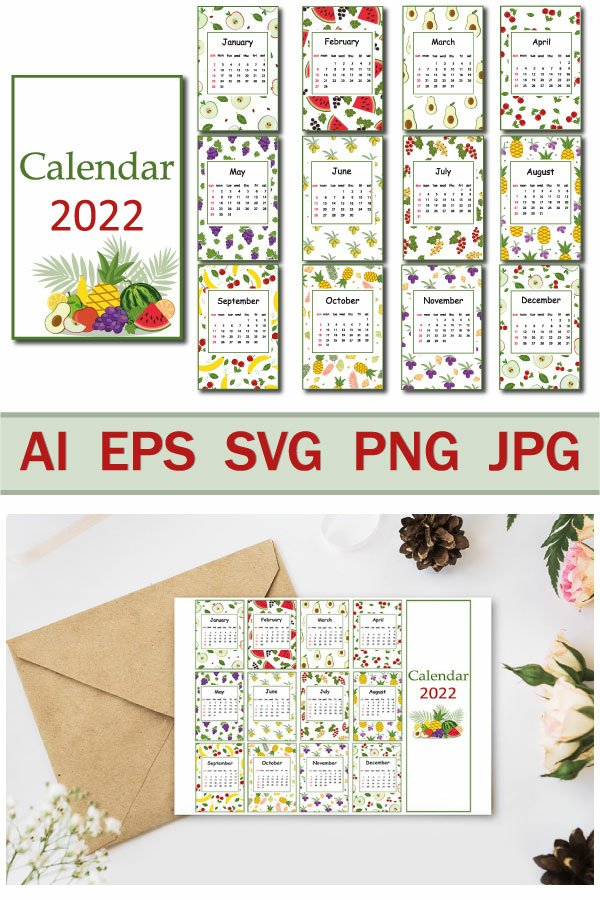 Fruit summer calendar for 2022 from fruit patterns