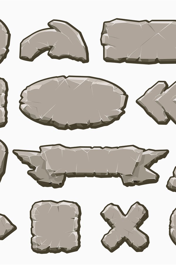 Rock cartoon interface buttons set