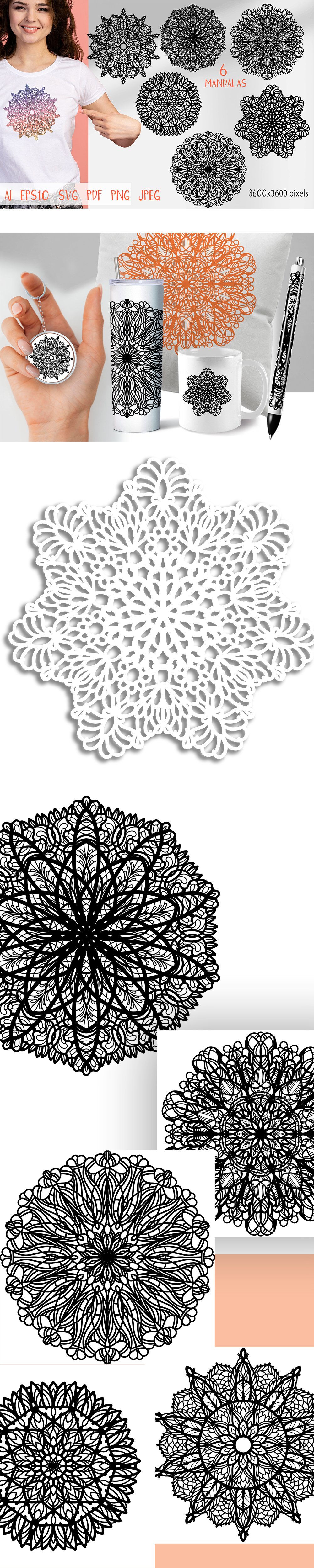 6 radial patterns/Mandala SVG Collection