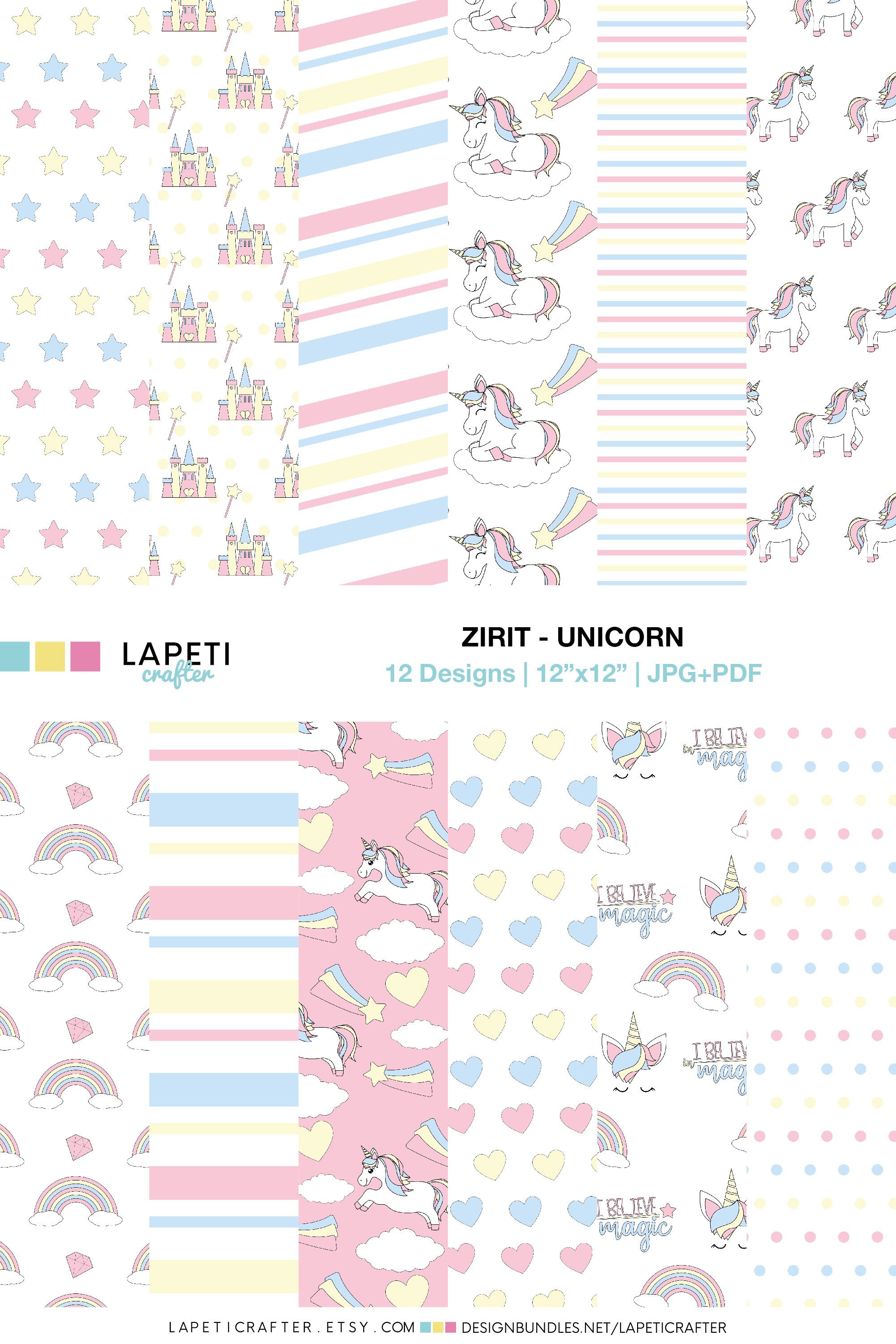 Unicorn Digital Paper Pack Perfect for Birthdays and Parties