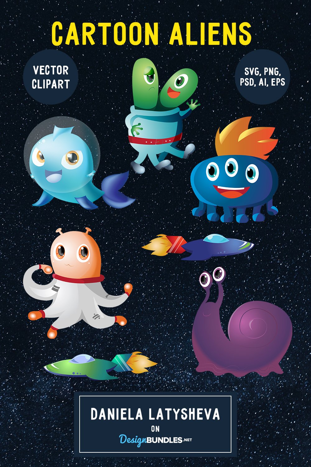 Cartoon aliens. Vector funny space characters SVG clipart