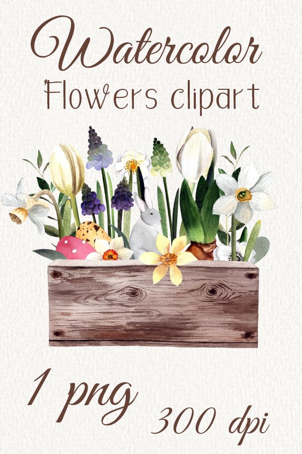 Watercolor spring flowers clipart. Sublimation PNG