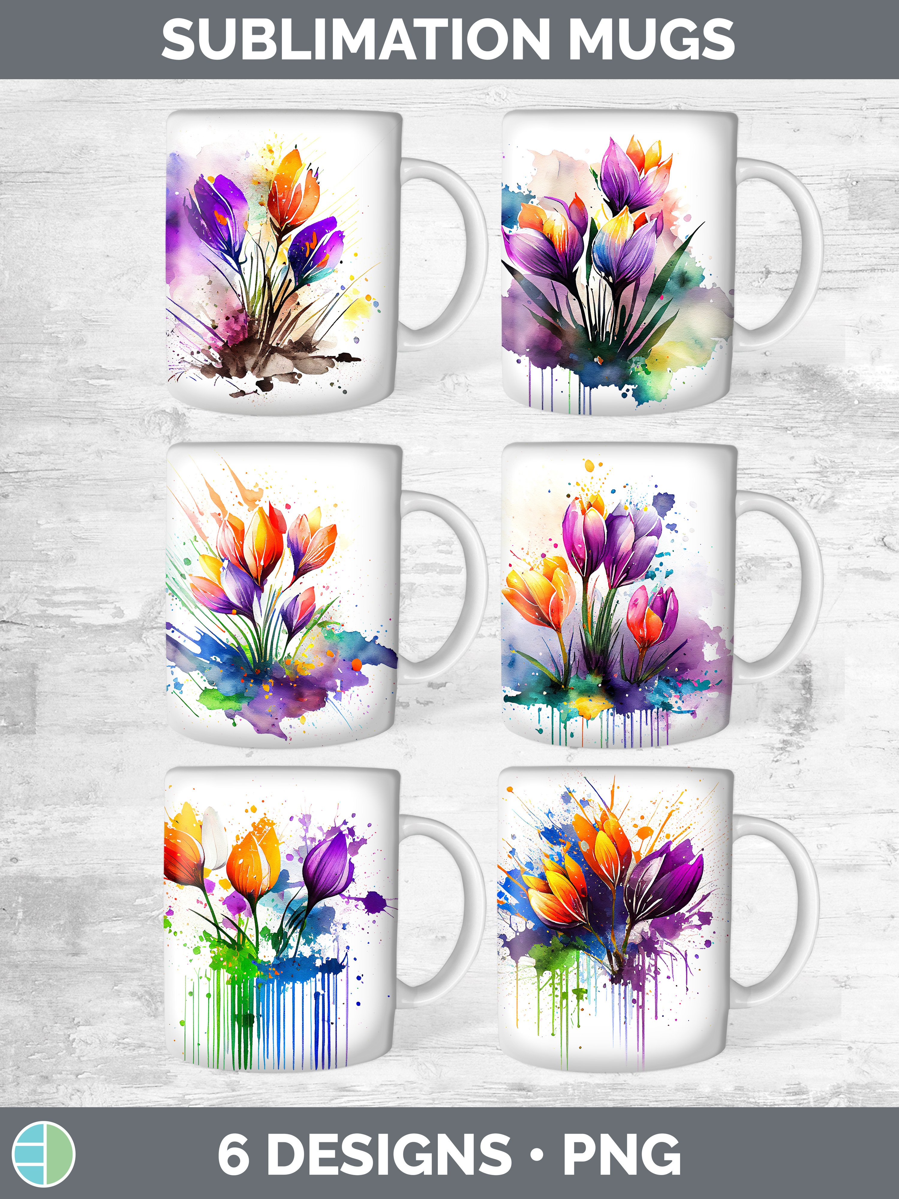 Rainbow Crocus Flowers Mug Wrap | Sublimation Coffee Cup Des