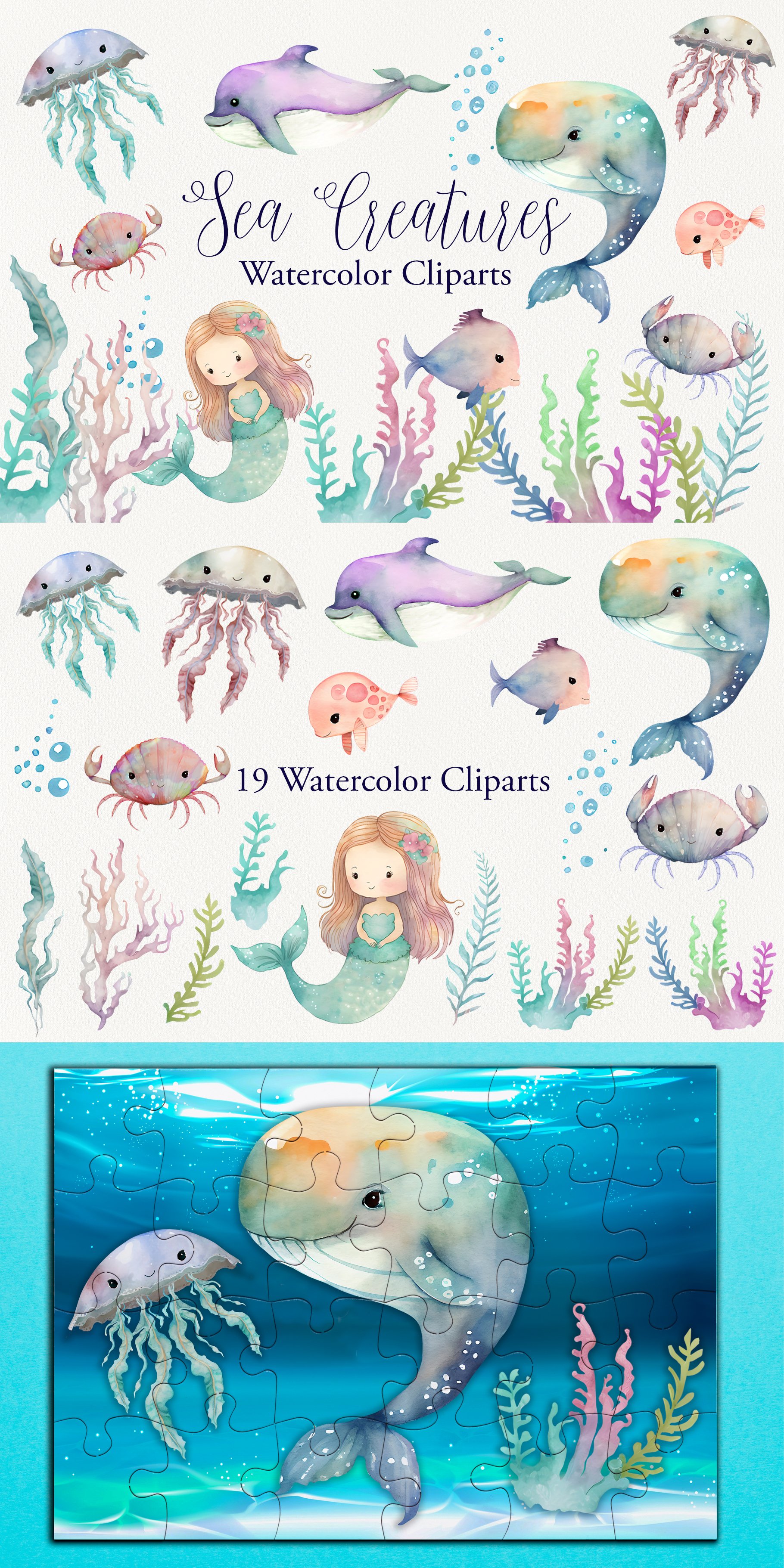 Sea Creatures Watercolor Cliparts