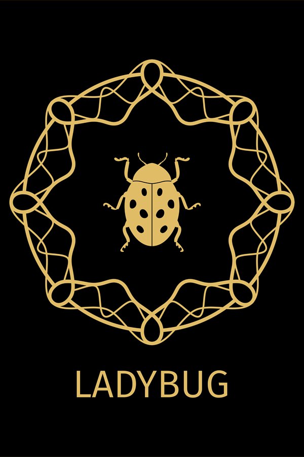 Ladybug in calligraphy framework label