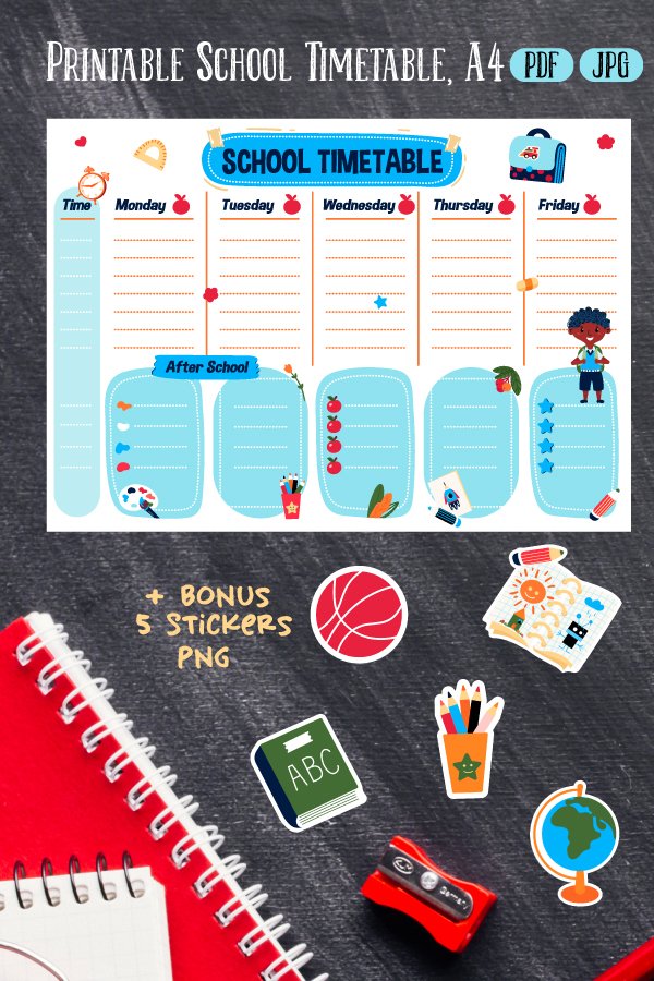 Planner Boy PDF, School Timetable, Back to School, Stickers