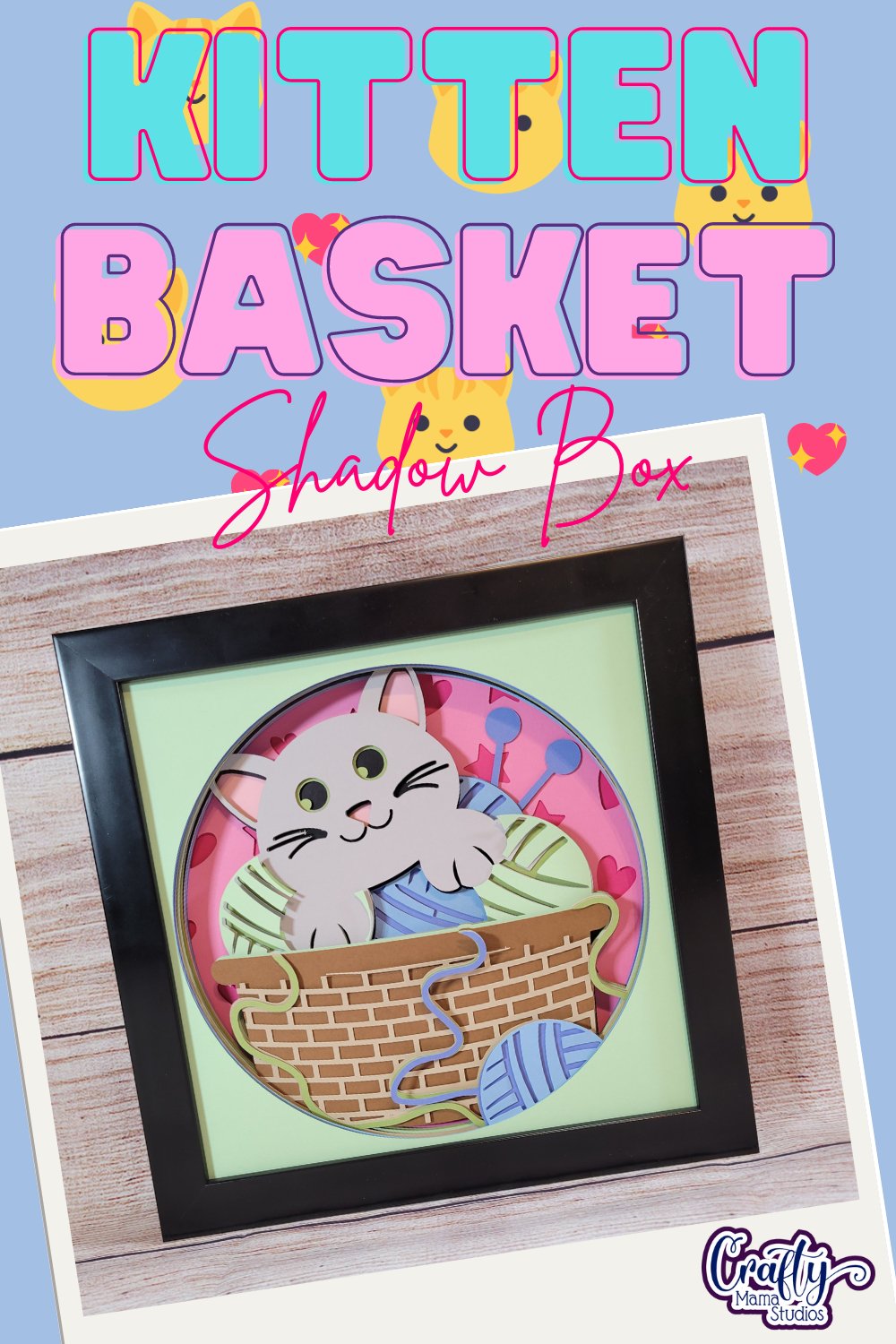 Kitten Svg Shadow Box, 3D Layered Kitty Cat In Basket File