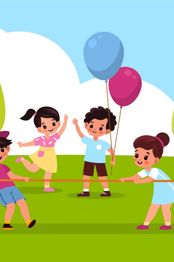 Tug of war outdoor. Outdoor team games, kids pull the rope i