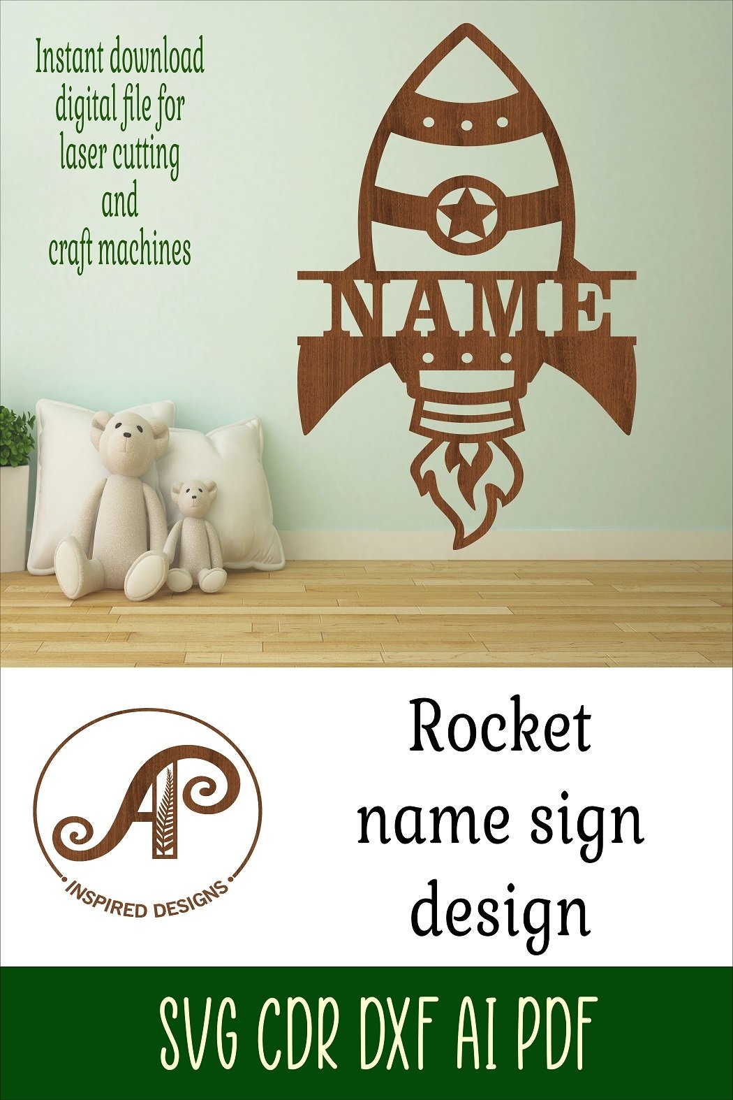 Rocket theme Name sign svg laser cut template