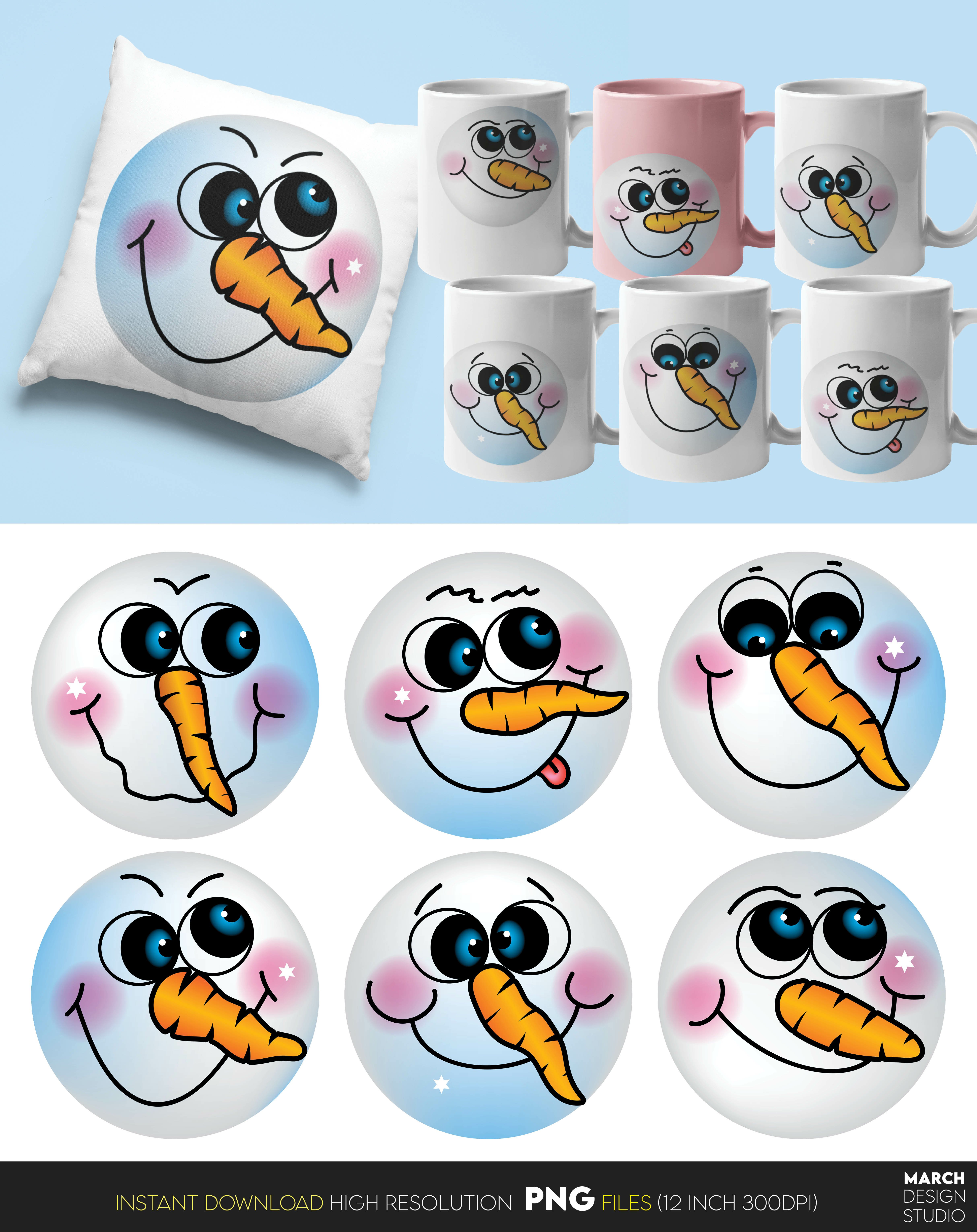 Winter Snowman Faces SVG Cut File and Clipart Bundle